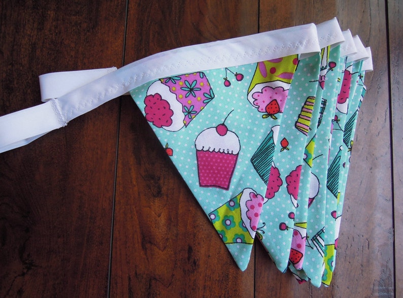 Cupcake Pink Aqua Bunting Fabric Banner Birthday Party | Etsy