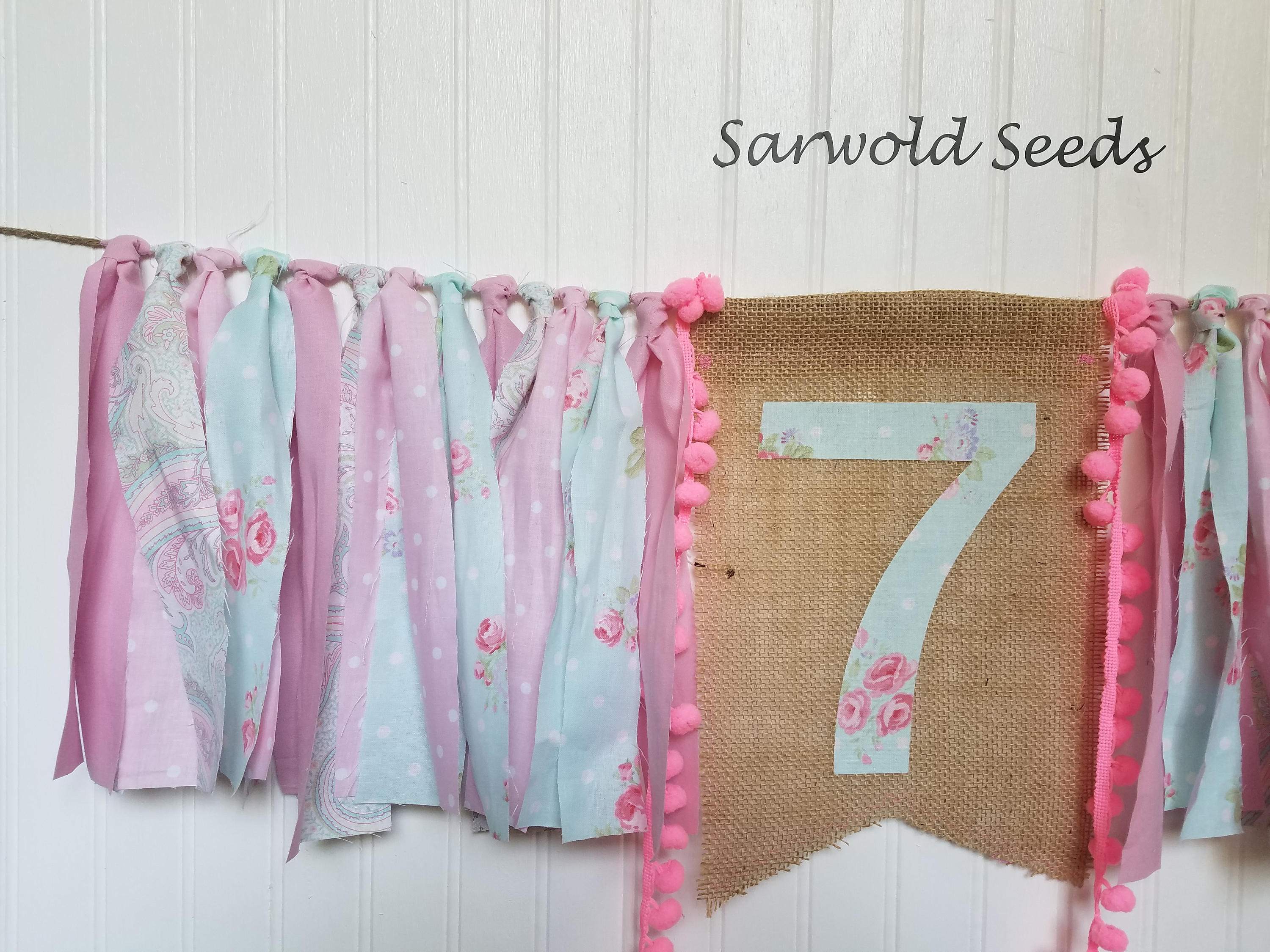 Pink Aqua Roses Shabby Chic Burlap Age Birthday | Etsy