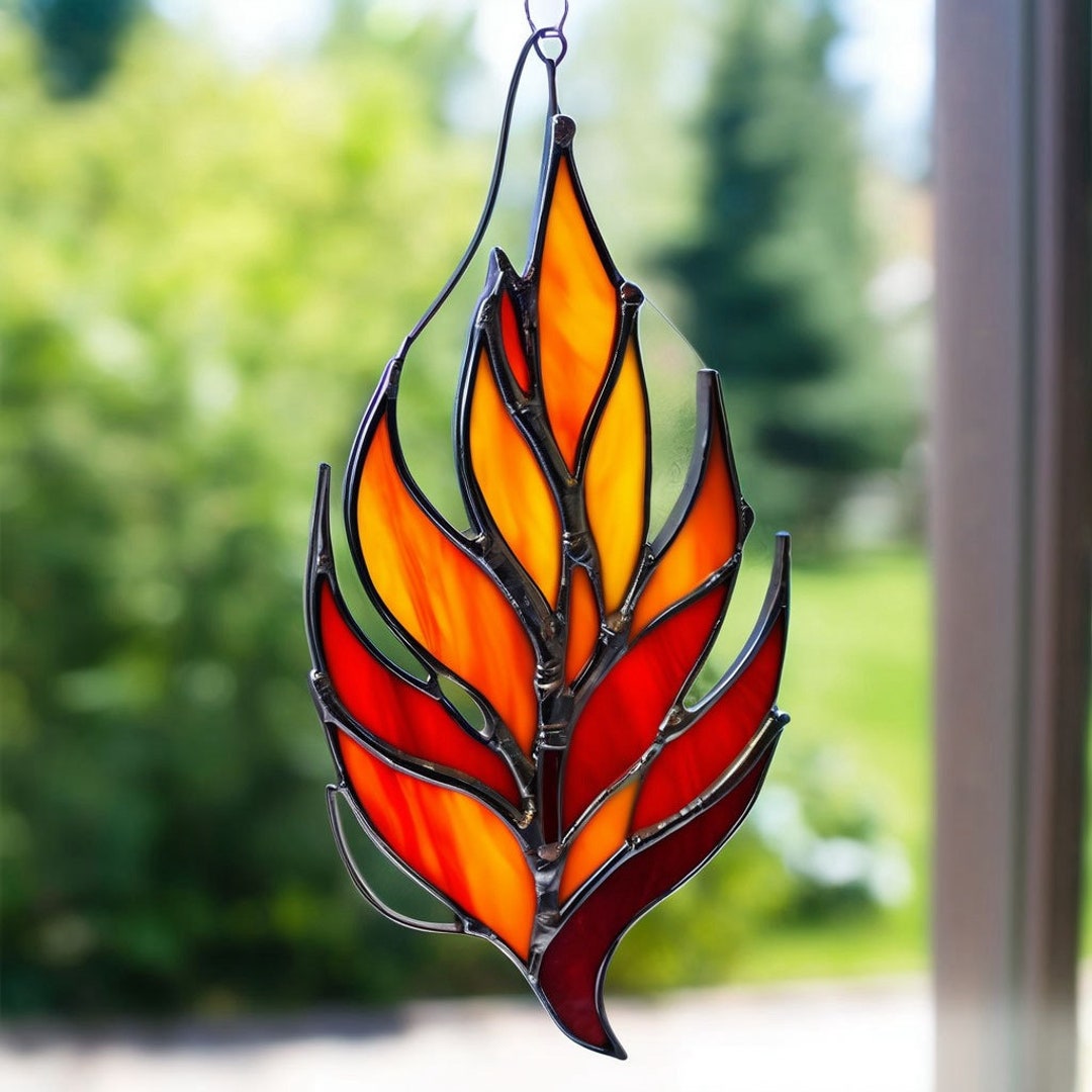 Stained Glass Fire Element Sprite Ornament or Panel Suncatcher Bright ...