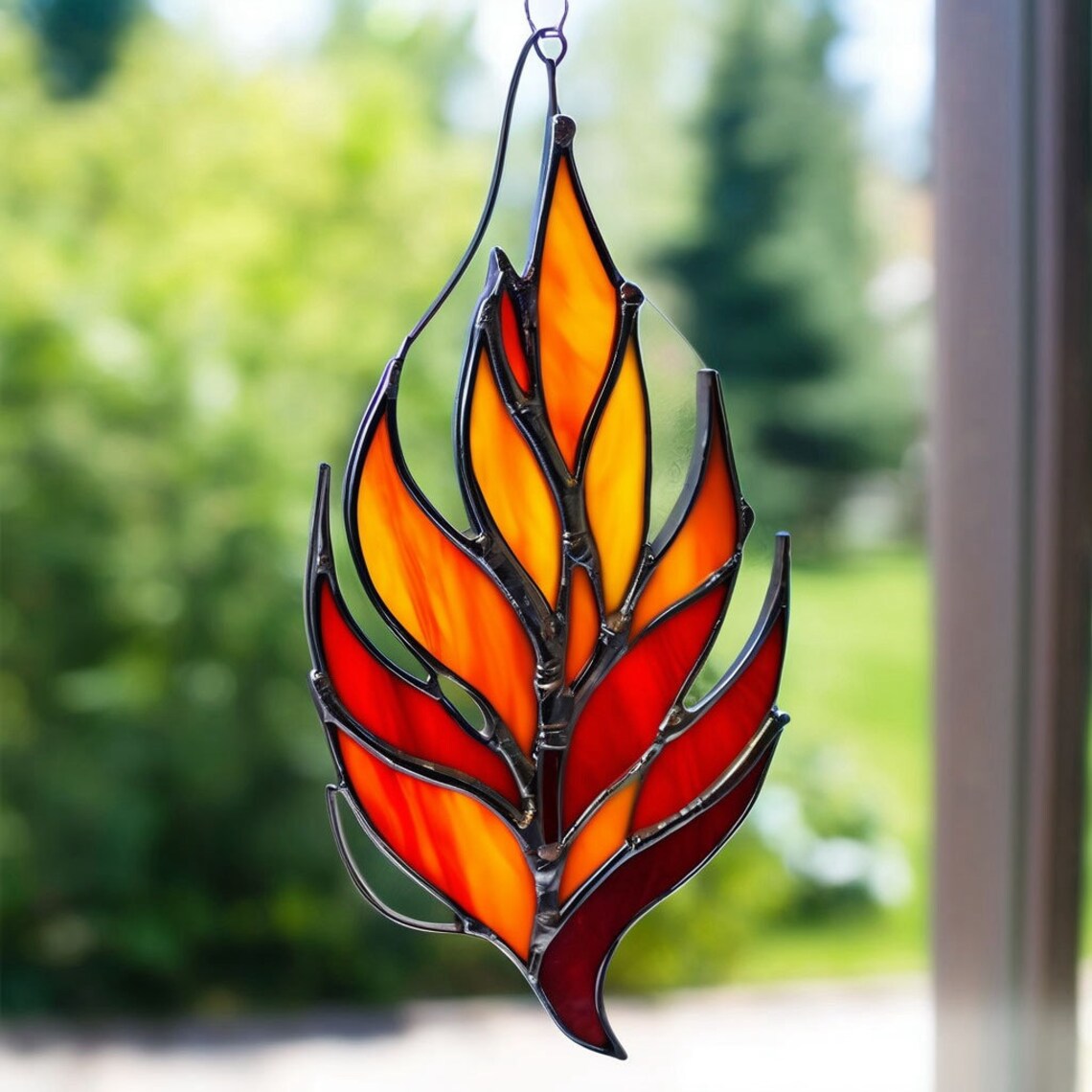 Stained Glass Fire Element Sprite Ornament or Panel Suncatcher Bright ...