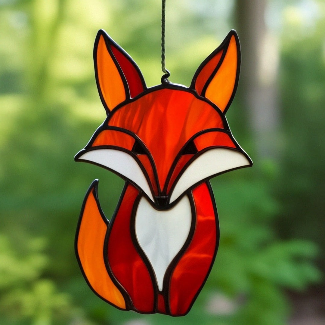 Stain Glass Fox Suncatcher Nature Window Hanging Cute Red Fox ...