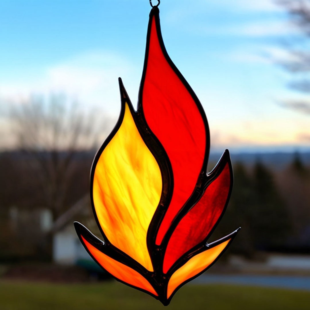 Stained Glass Fire Element Sprite Ornament or Panel Suncatcher Bright ...