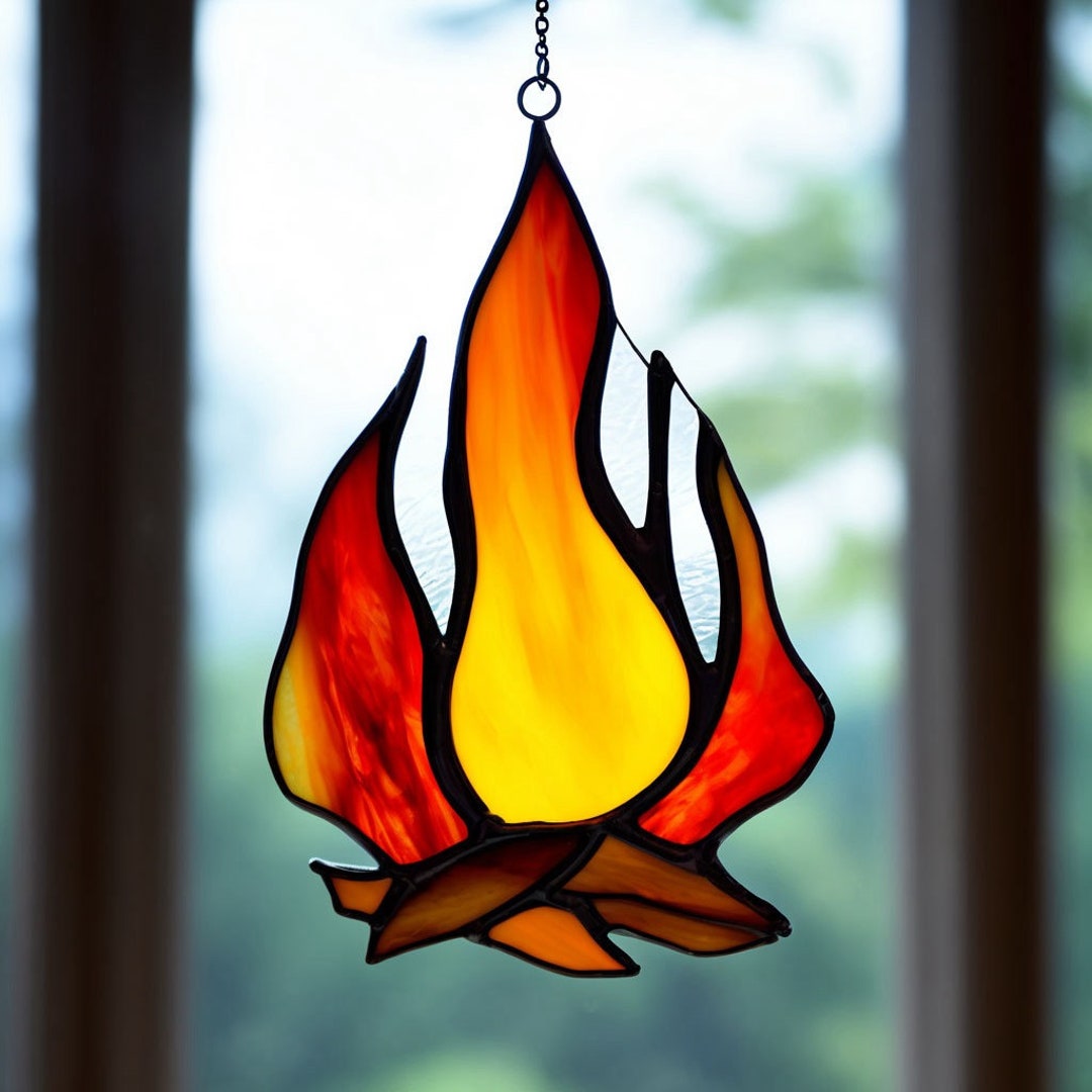 Stained Glass Fire Element Sprite Ornament or Panel Suncatcher Bright ...