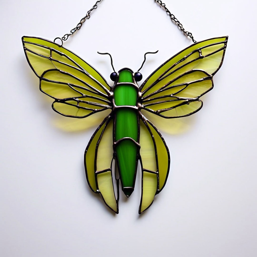 Handcrafted Stained Glass Cicada Beetle Suncatcher Unique Window ...