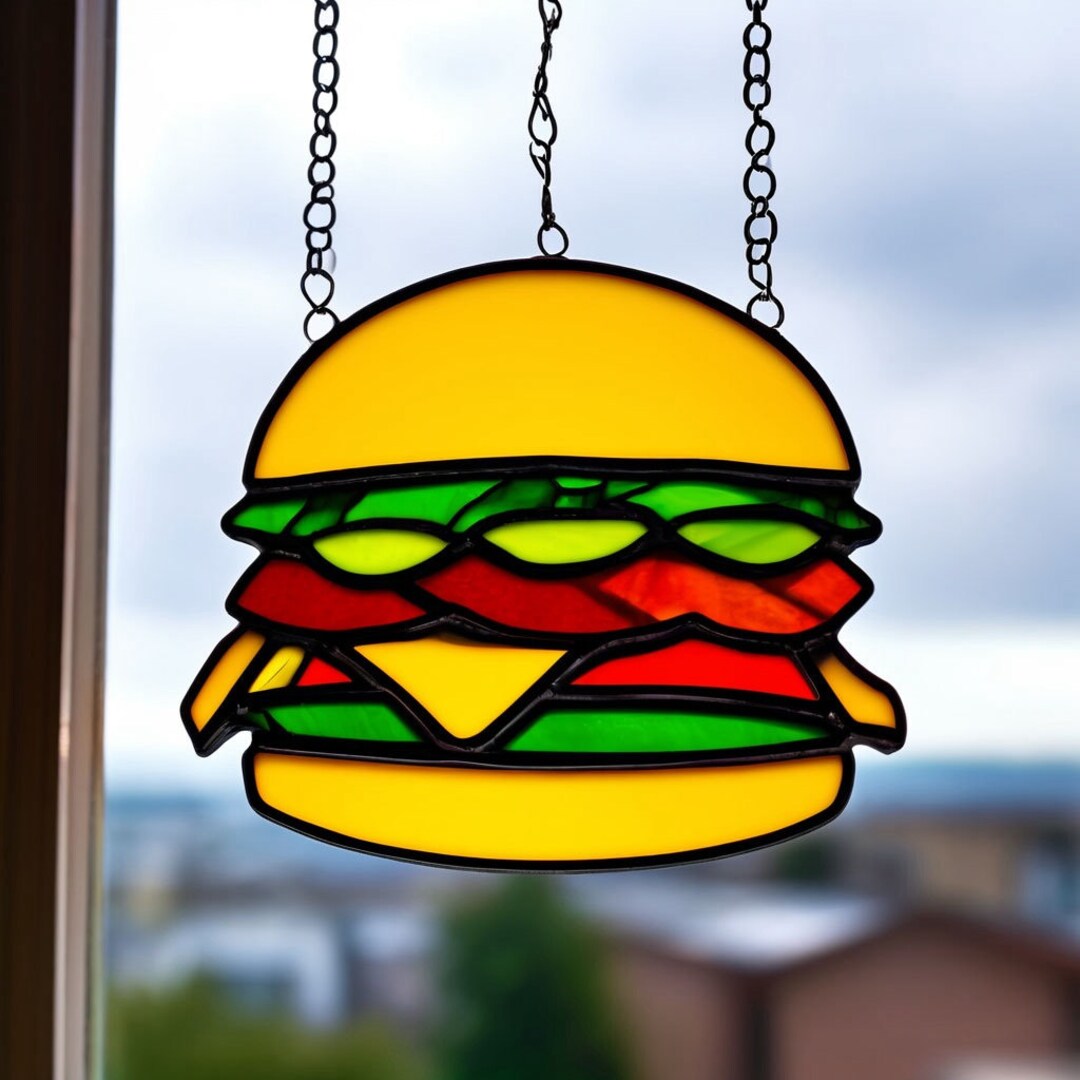 Cheeseburger Pop Art Stained Glass Burger Fast Food Cool Art Royale ...