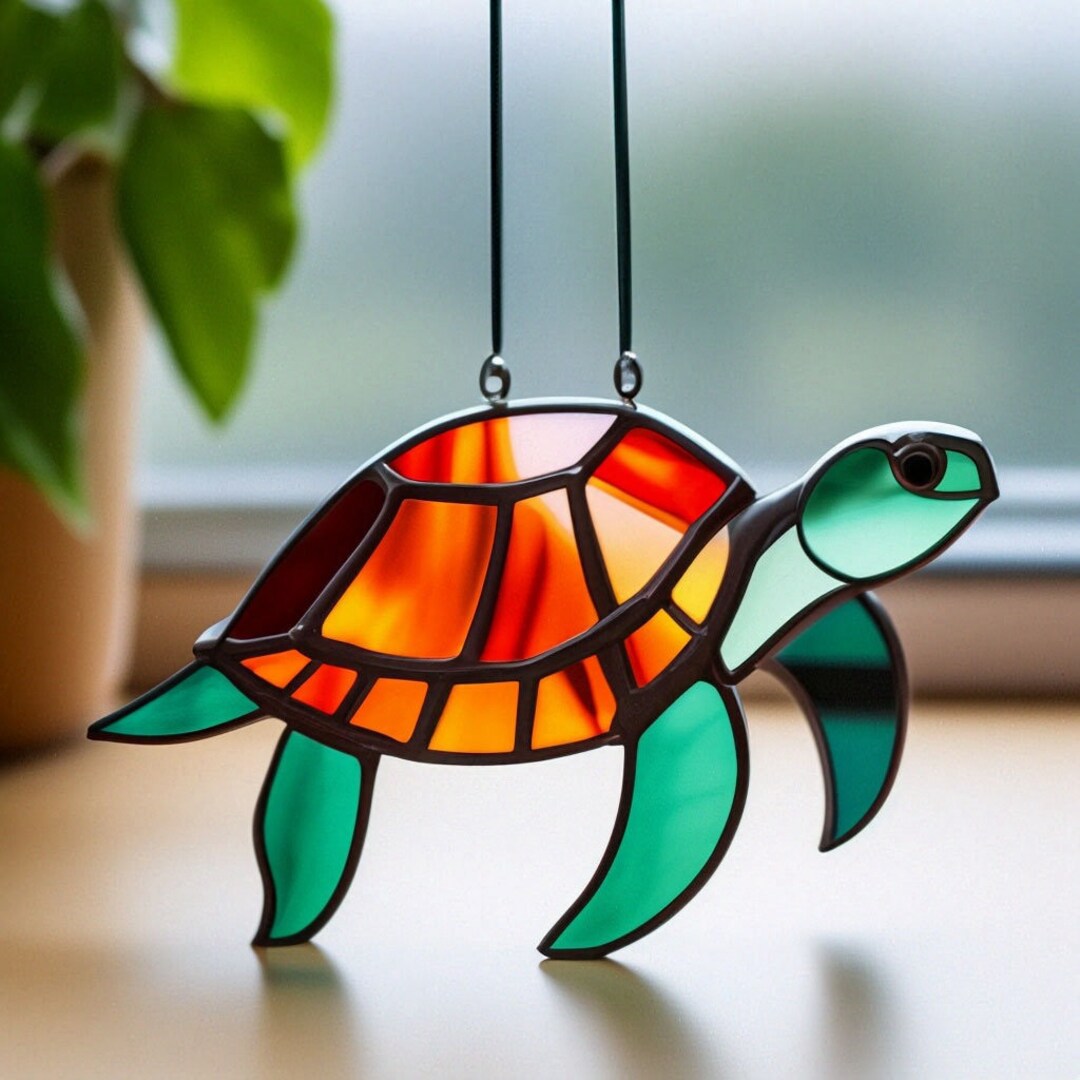 Stain Glass Tropical Beach Turtle Beach House Art Sea Turtle Window ...