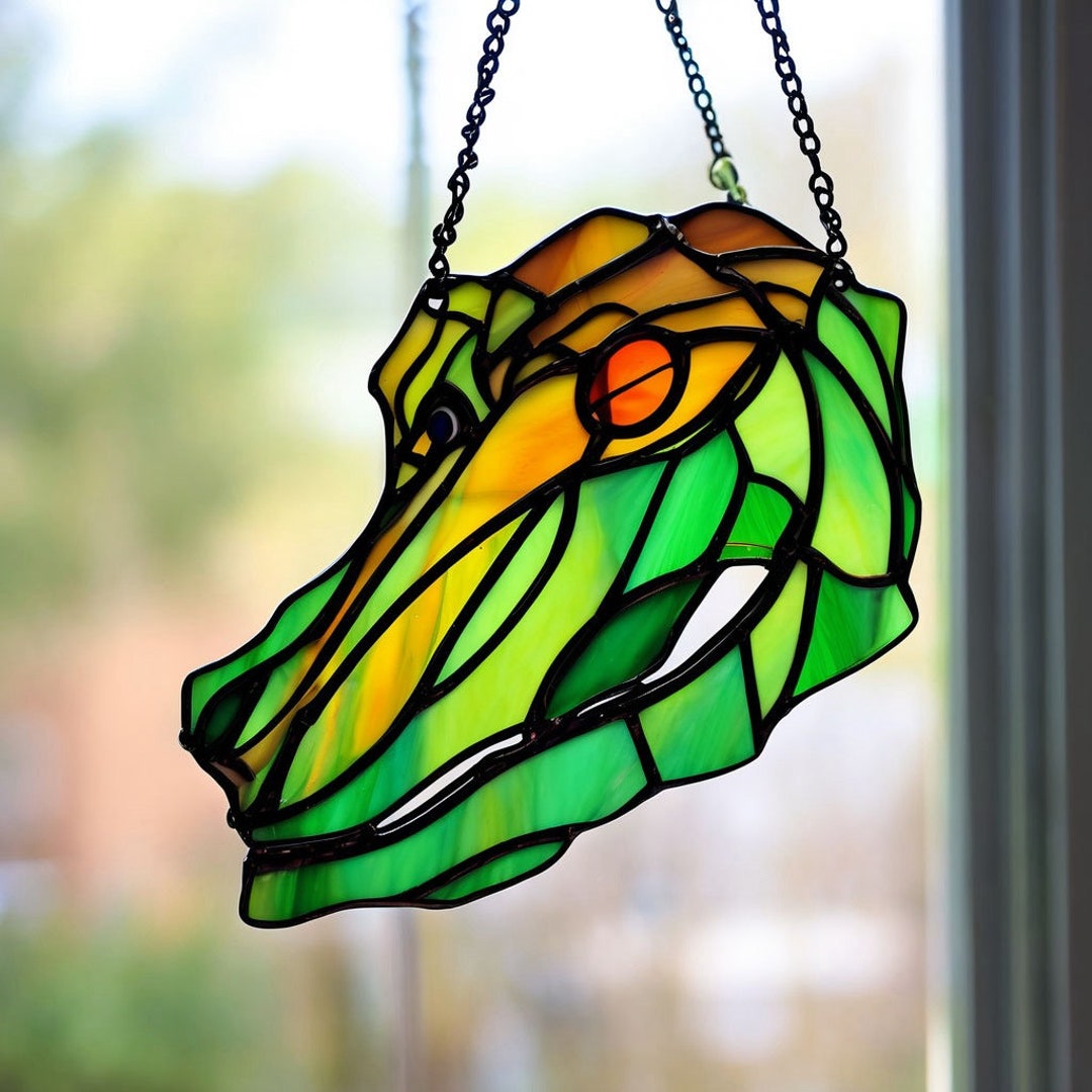 Crocodile Stained Glass Window Panel Hanging Florida Gators Custom Art ...