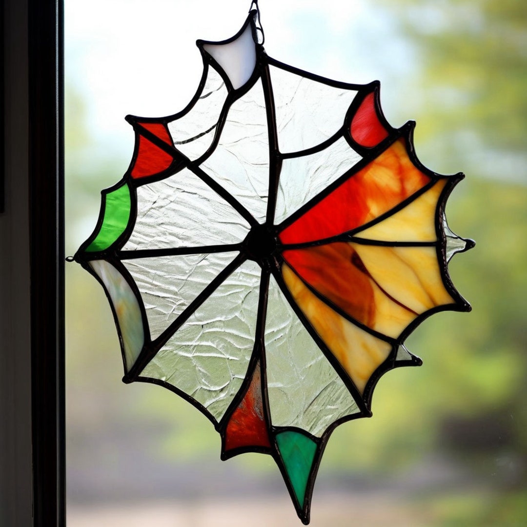 Stained Glass Creepy Spider Web Corner Halloween Cobweb Net Suncatcher ...