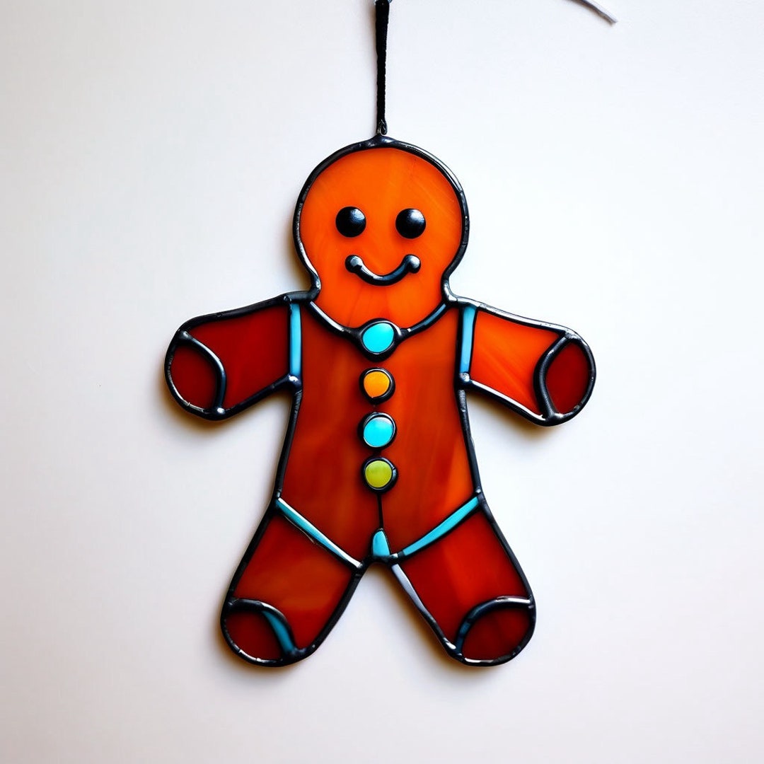 Stained Glass Gingerbread Man Sweet Garden Decor Figurine Suncatcher ...