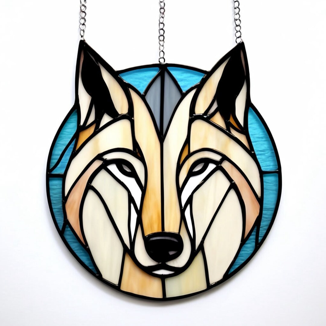 Stained Glass Wolf Halloween Window Hanging Suncatcher Indoor Decor ...