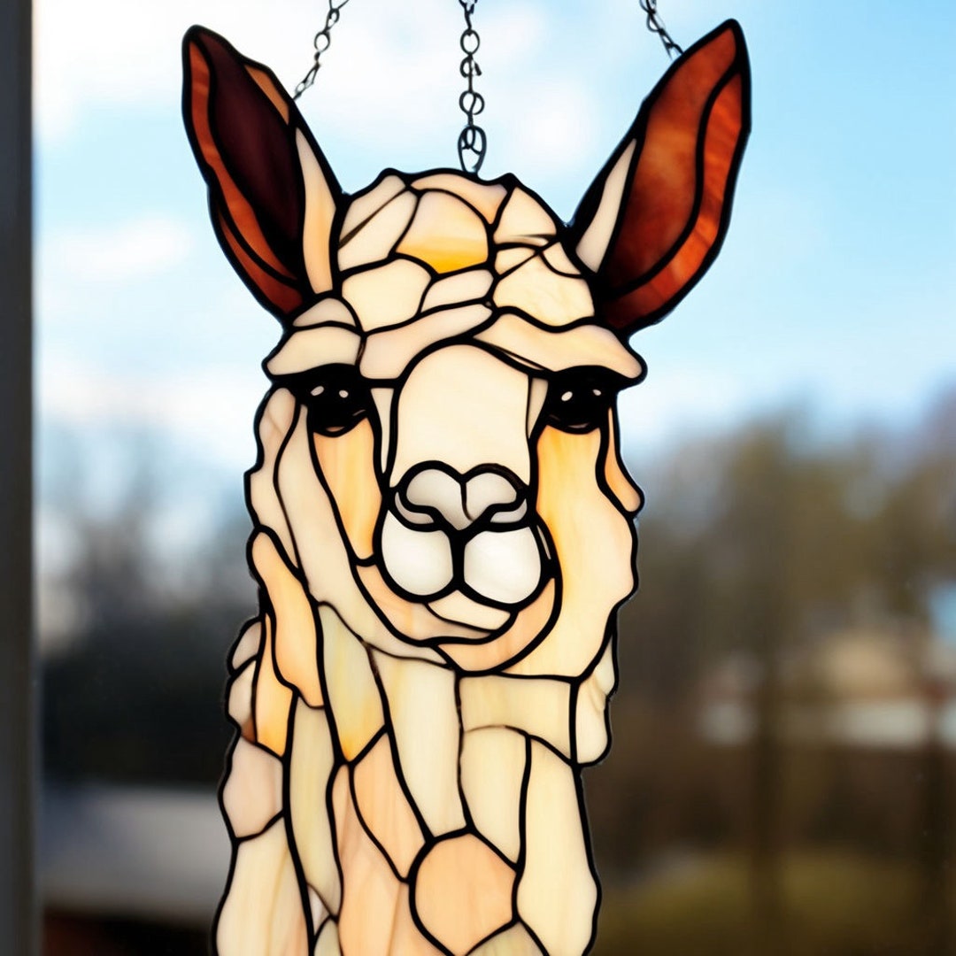White Llama Stained Glass Suncatcher Cute Animal Gift Alpaca Sassy Farm ...
