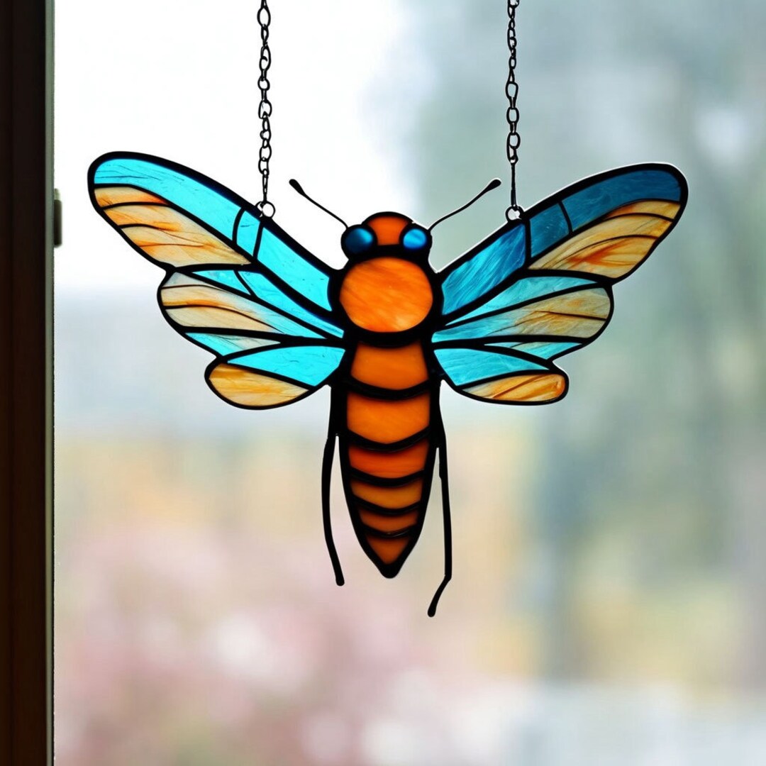 Handcrafted Stained Glass Cicada Beetle Suncatcher Unique Window ...