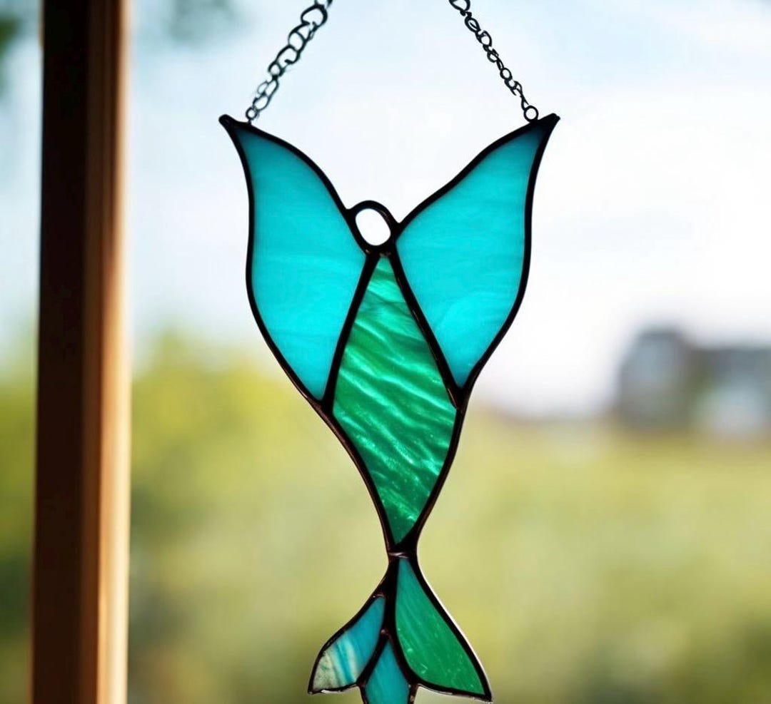 Mermaid Tail Stained Glass Suncatcher Beach Decor Sea Goddess Handmade ...