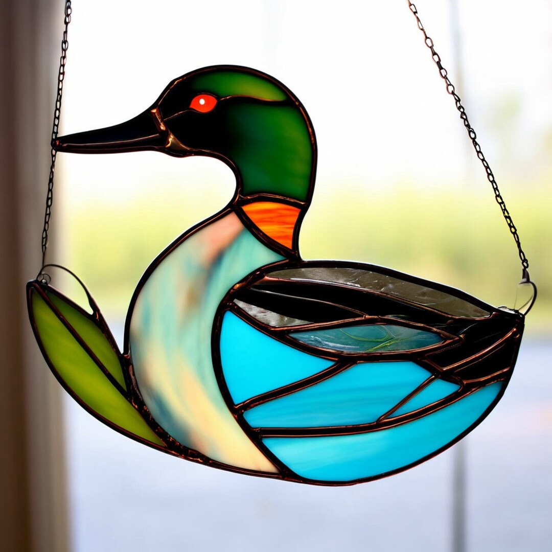 Window Hanger Stained Glass Duck Mallard Green Head Duck Suncatcher Nj ...