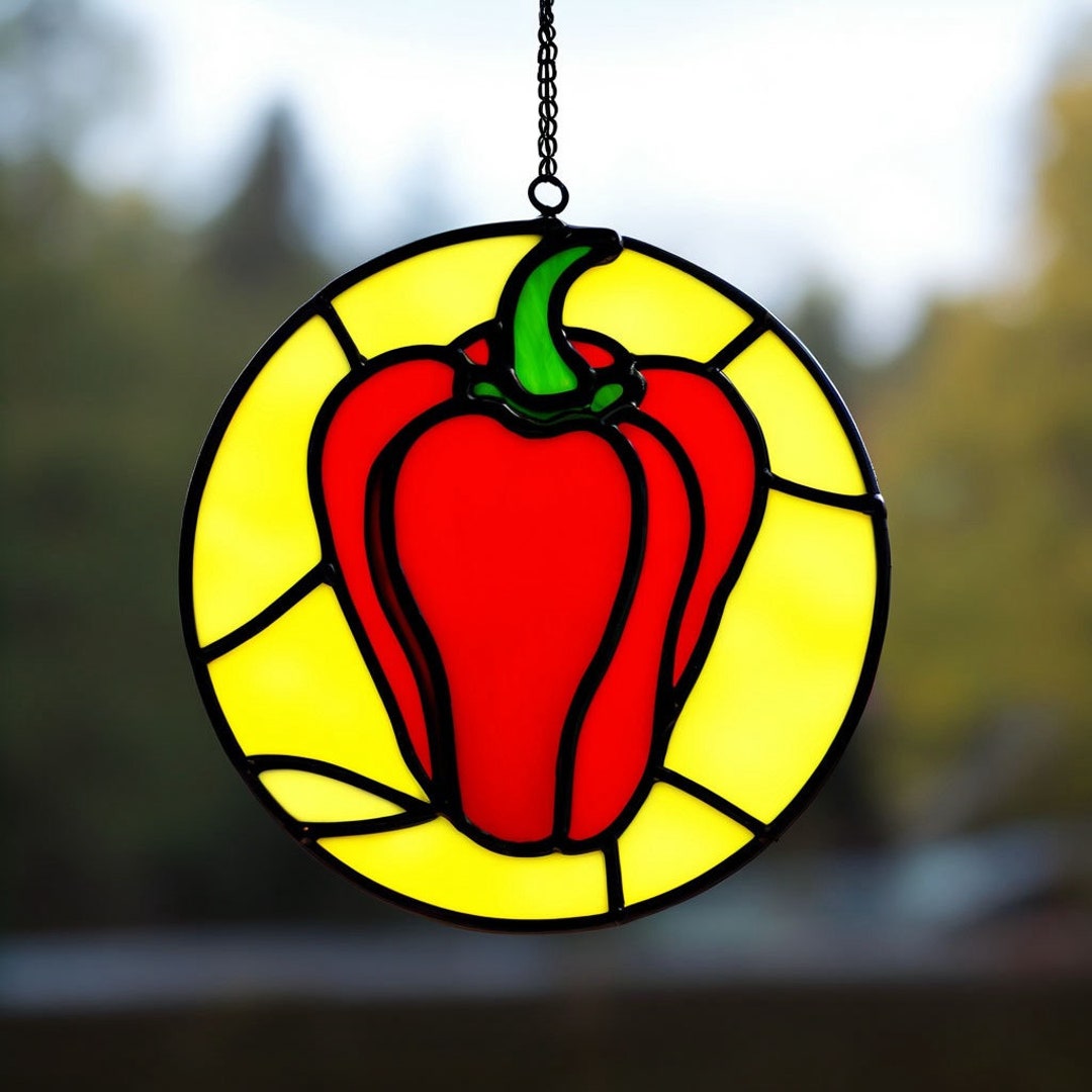 Stained Glass Peppers Pepperoni Long Leguminous Suncatcher Dried Pepper ...