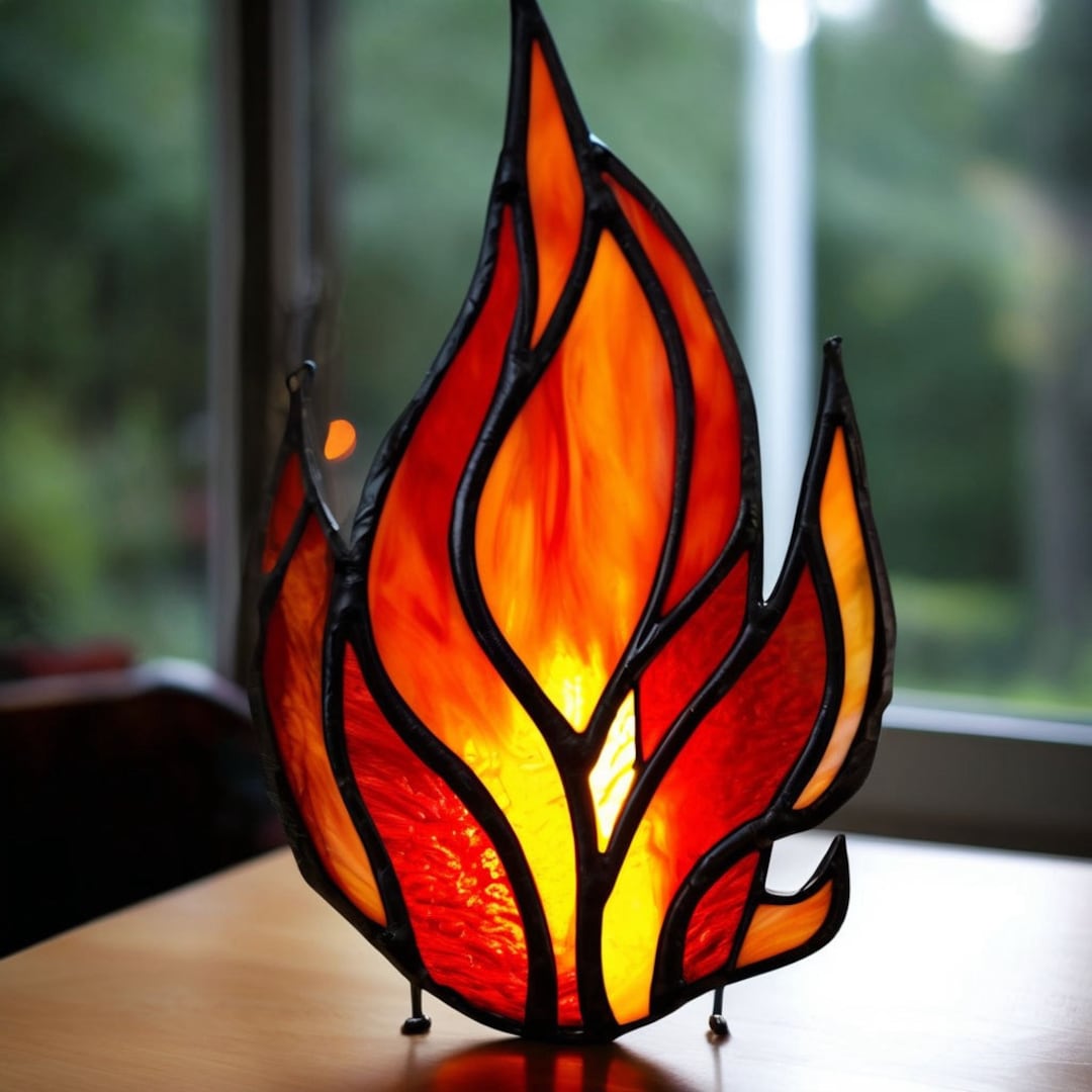 Stained Glass Fire Element Sprite Ornament or Panel Suncatcher Bright ...