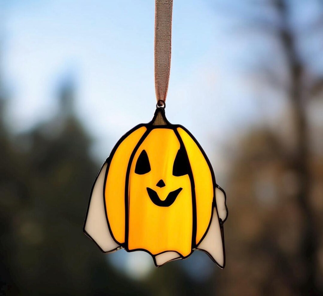 Halloween Scary Stained Glass Unique Decor Pumpkin Suncatcher Fall ...