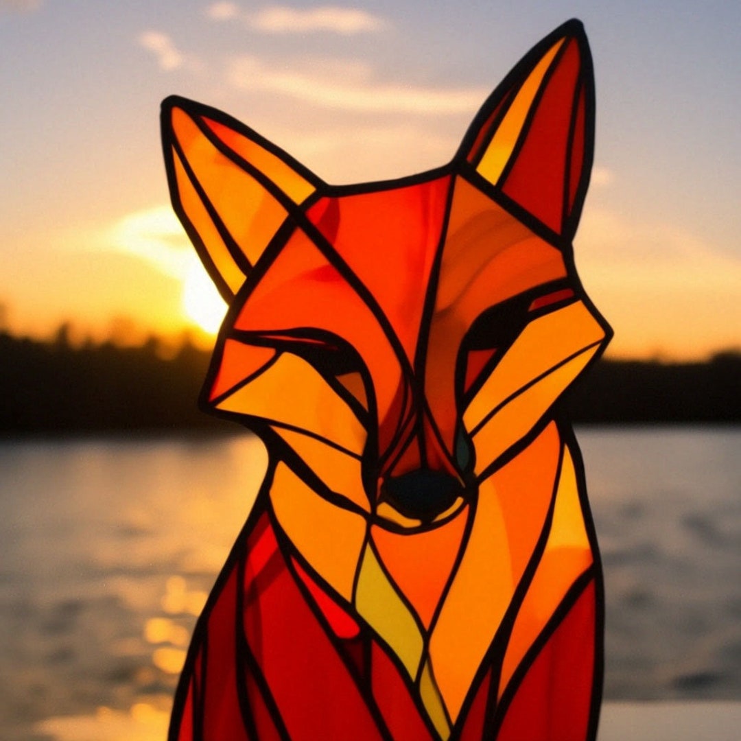 Stain Glass Fox Suncatcher Nature Window Hanging Cute Red Fox ...