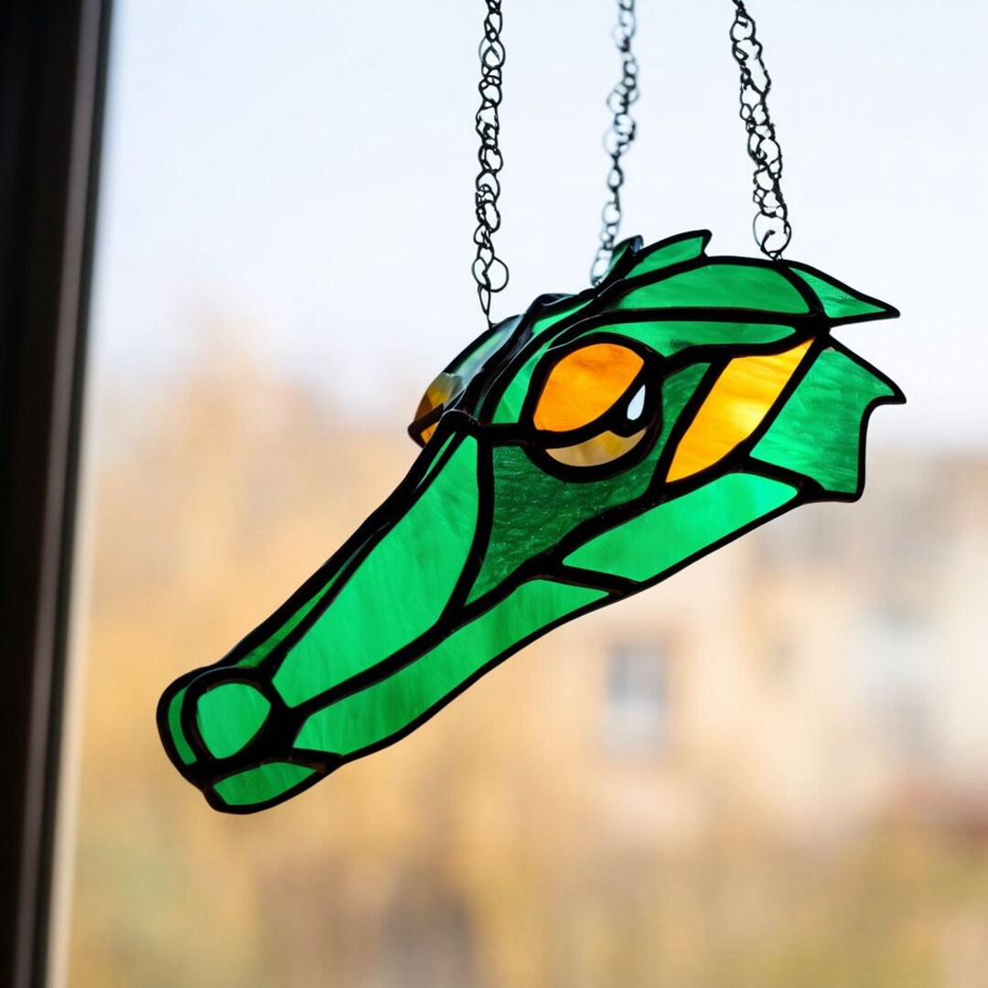 Crocodile Stained Glass Window Panel Hanging Florida Gators Custom Art ...