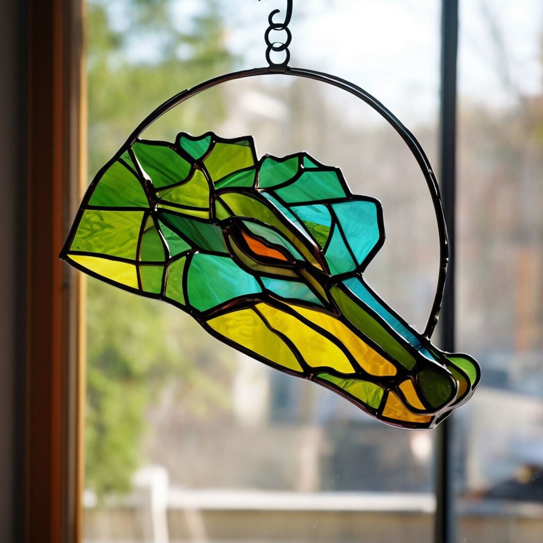 Crocodile Stained Glass Window Panel Hanging Florida Gators Custom Art ...