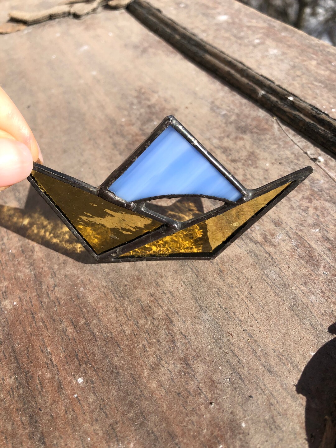 Stained Glass Origami Boat Suncatcher Geometric Window Hanging Origami ...