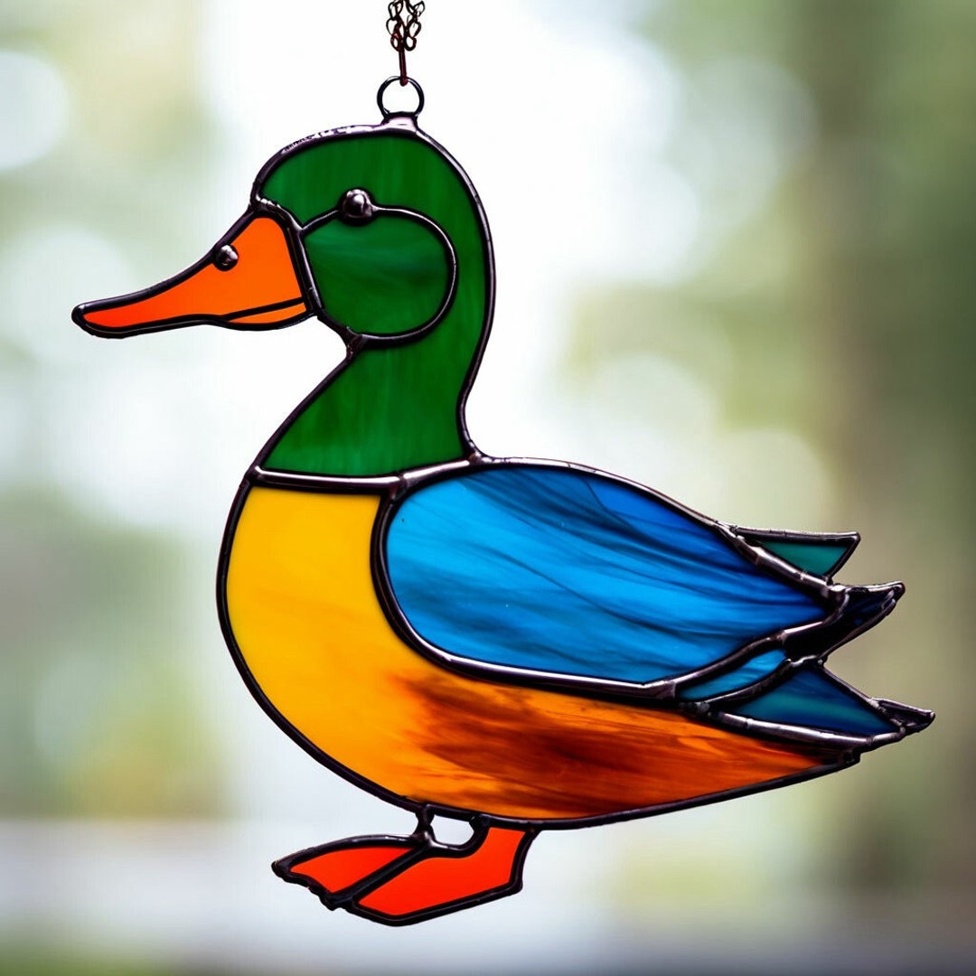 Window Hanger Stained Glass Duck Mallard Green Head Duck Suncatcher Nj ...