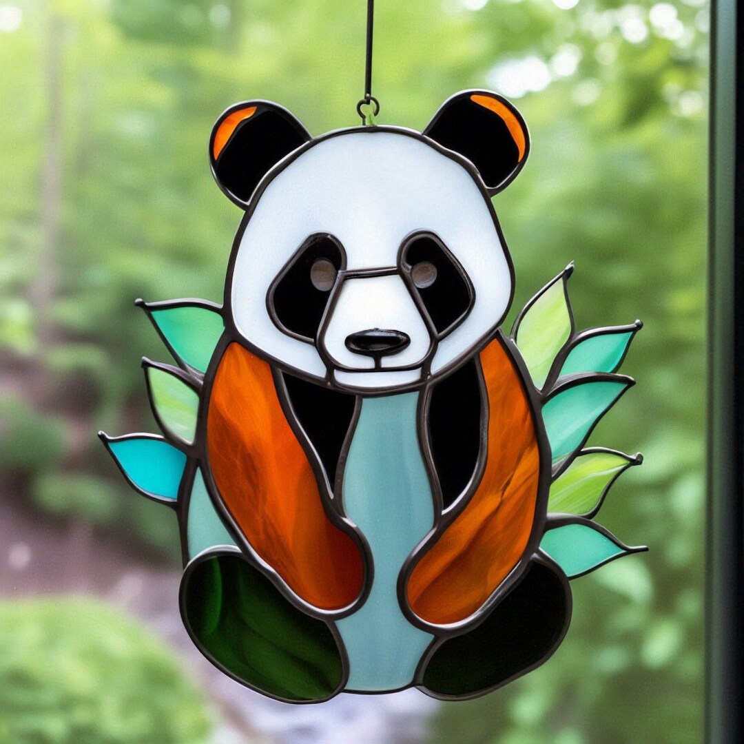 Stained Glass Original Panda Bear Handmade Suncatcher Window Hanging ...