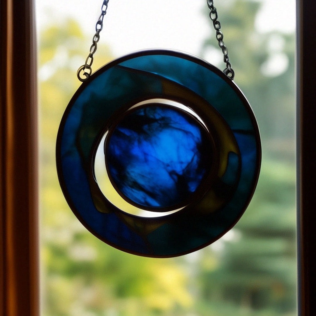 Solar Eclipse Stained Glass Crescent Suncatcher Window Hanging Art ...