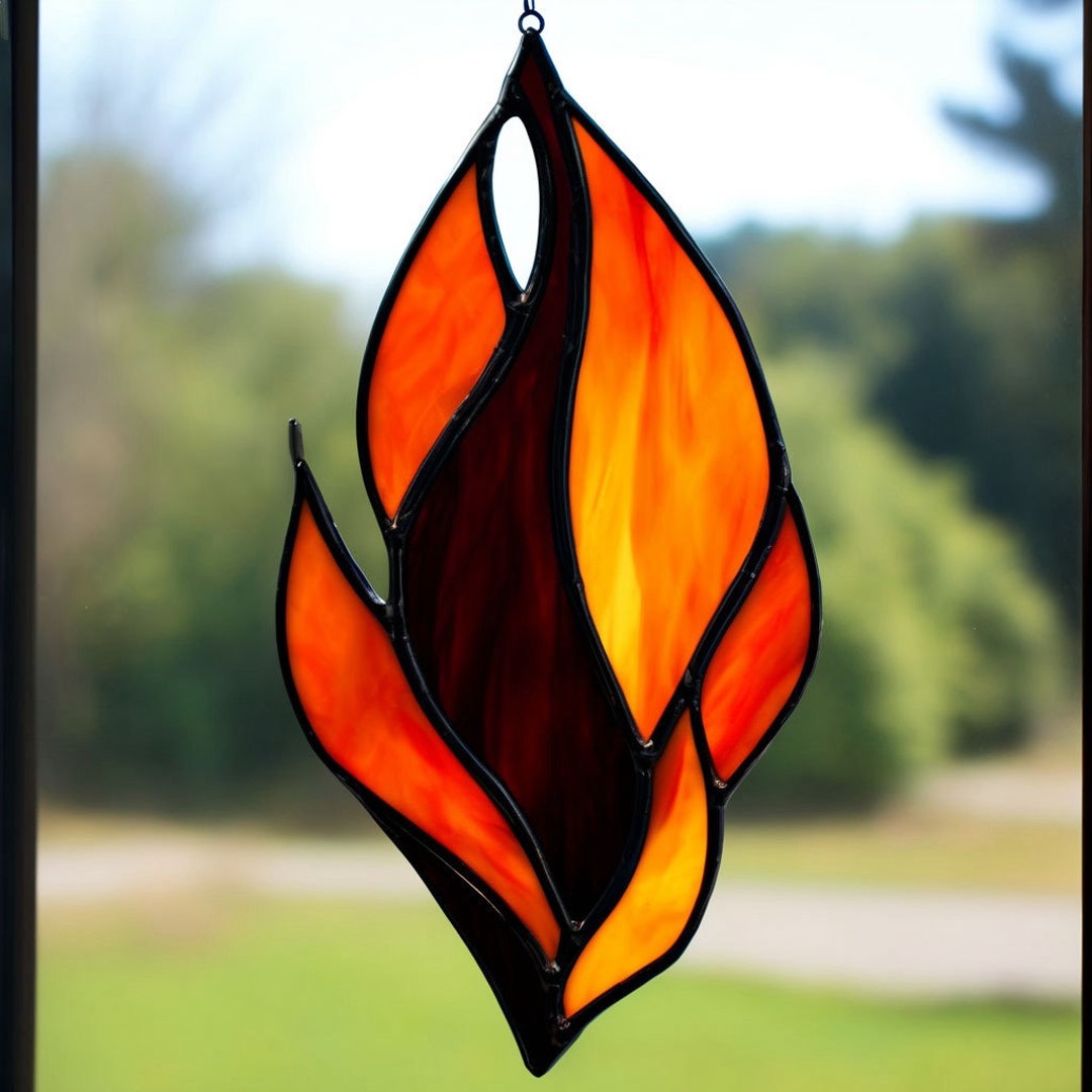 Stained Glass Fire Element Sprite Ornament or Panel Suncatcher Bright ...