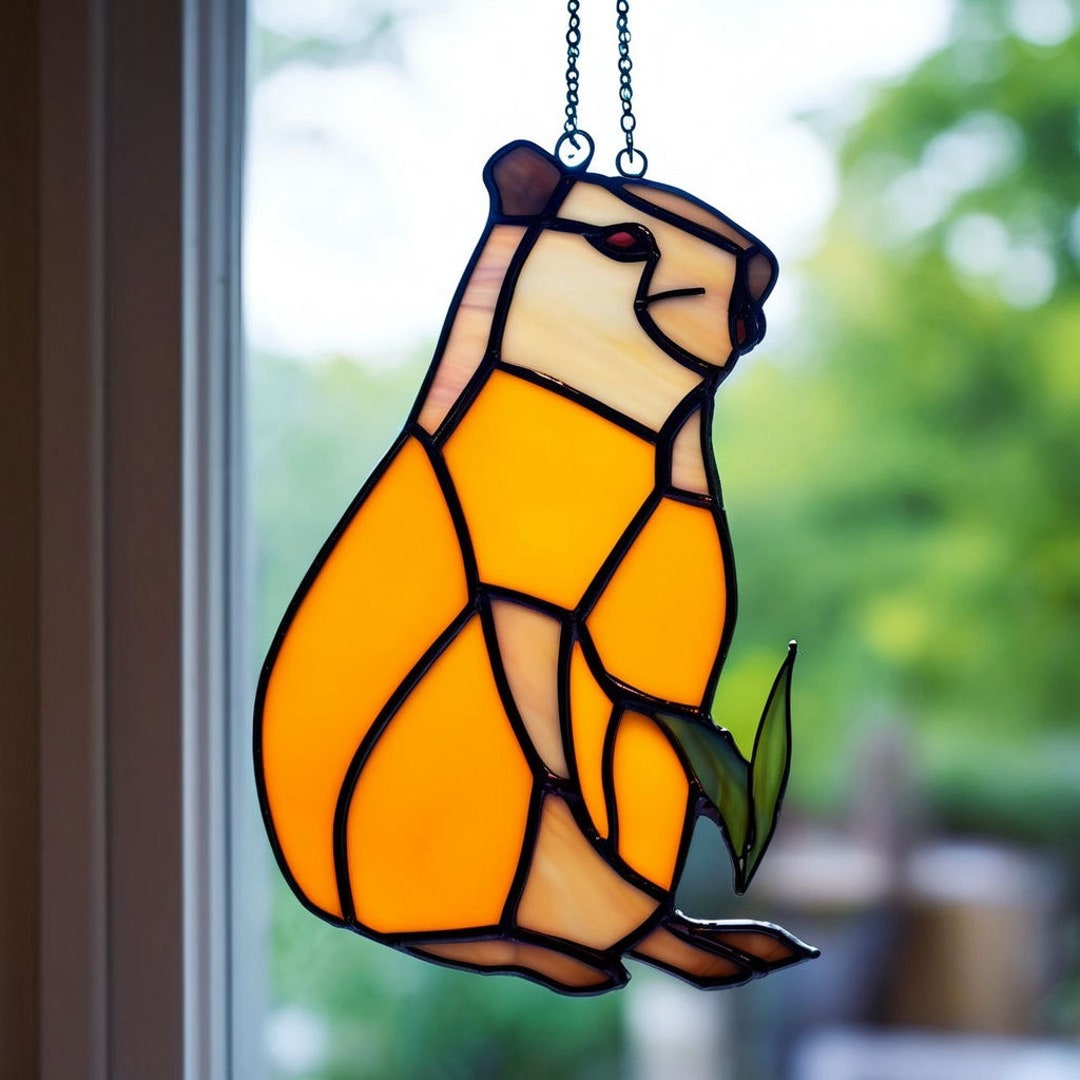 Capybara Wall Art Decor Unique Home River Otter Stained Glass Gift for ...