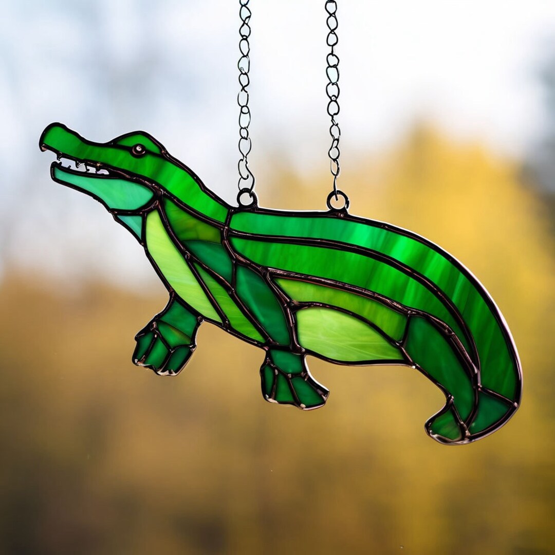 Crocodile Stained Glass Window Panel Hanging Florida Gators Custom Art ...