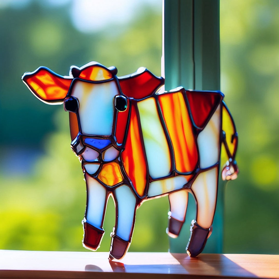 Cow Farm Animal Stained Glass House Barn Cattle Suncatcher Angus ...