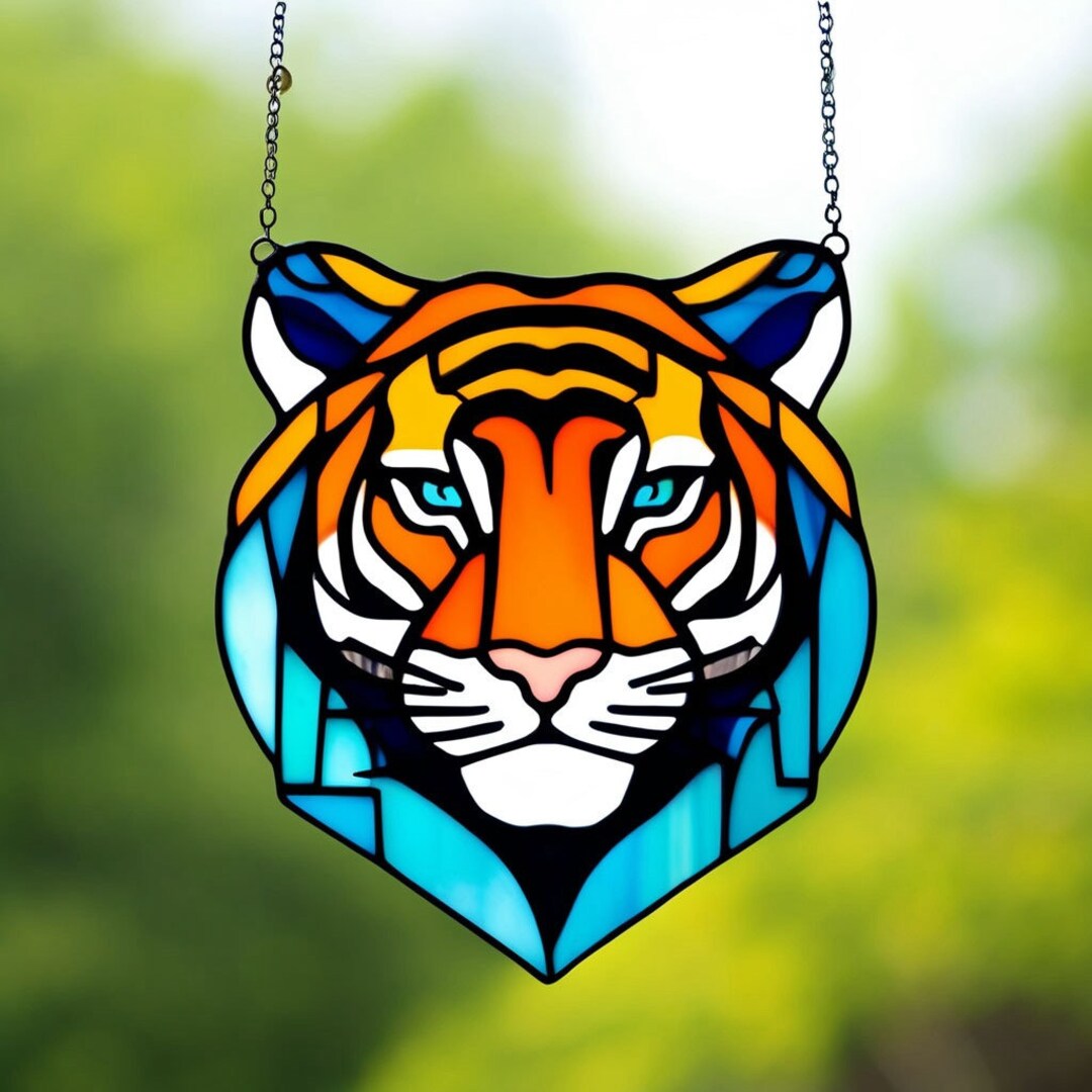 Tiger HEAD Stained Glass Zoo Window Hanging Jungle Suncatcher Picture ...