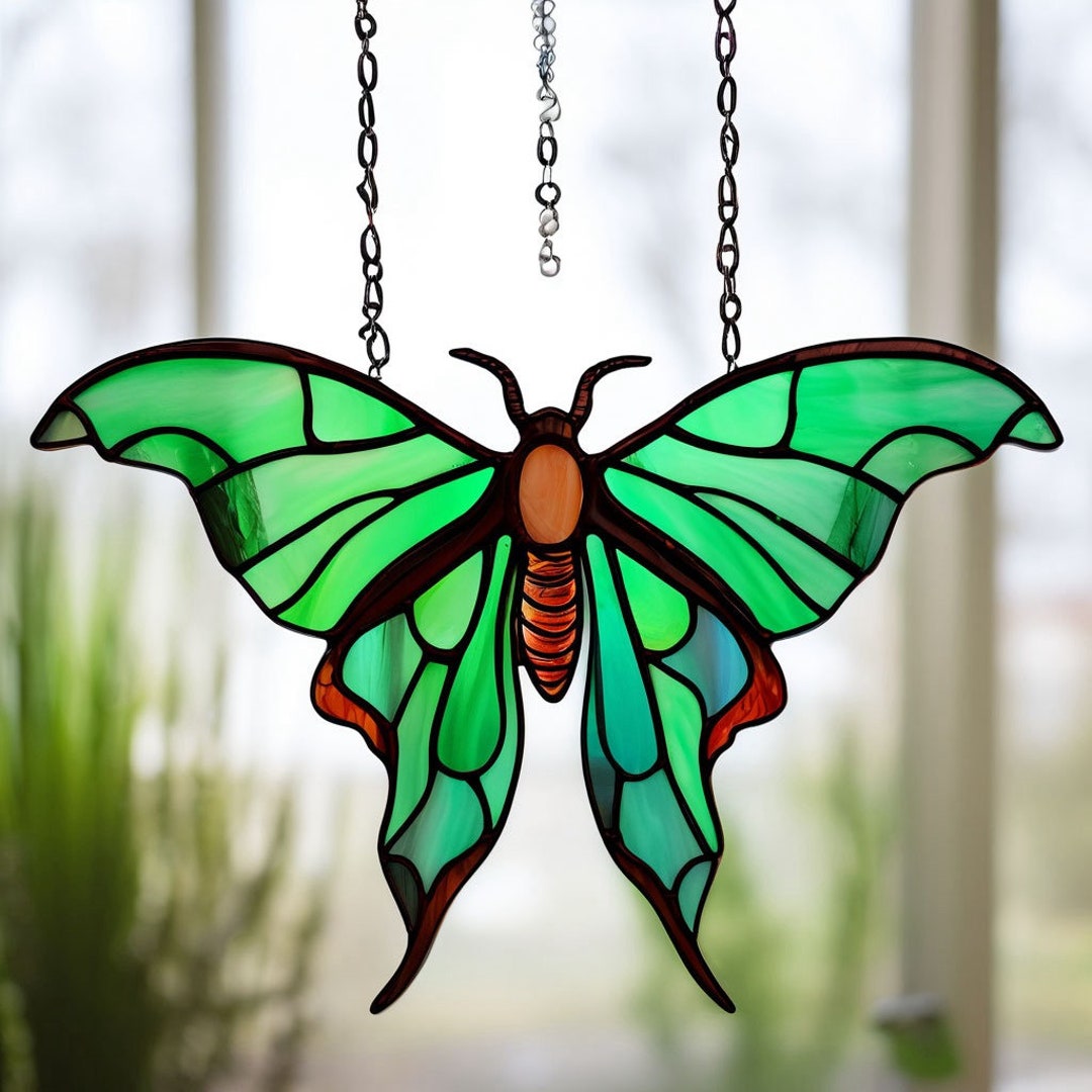 Luna Moths Stained Glass Wildlife Art Window Panel Gifts for Her ...