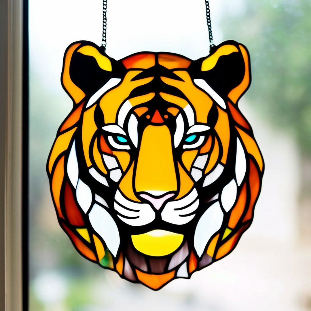 Tiger HEAD Stained Glass Zoo Window Hanging Jungle Suncatcher Picture ...
