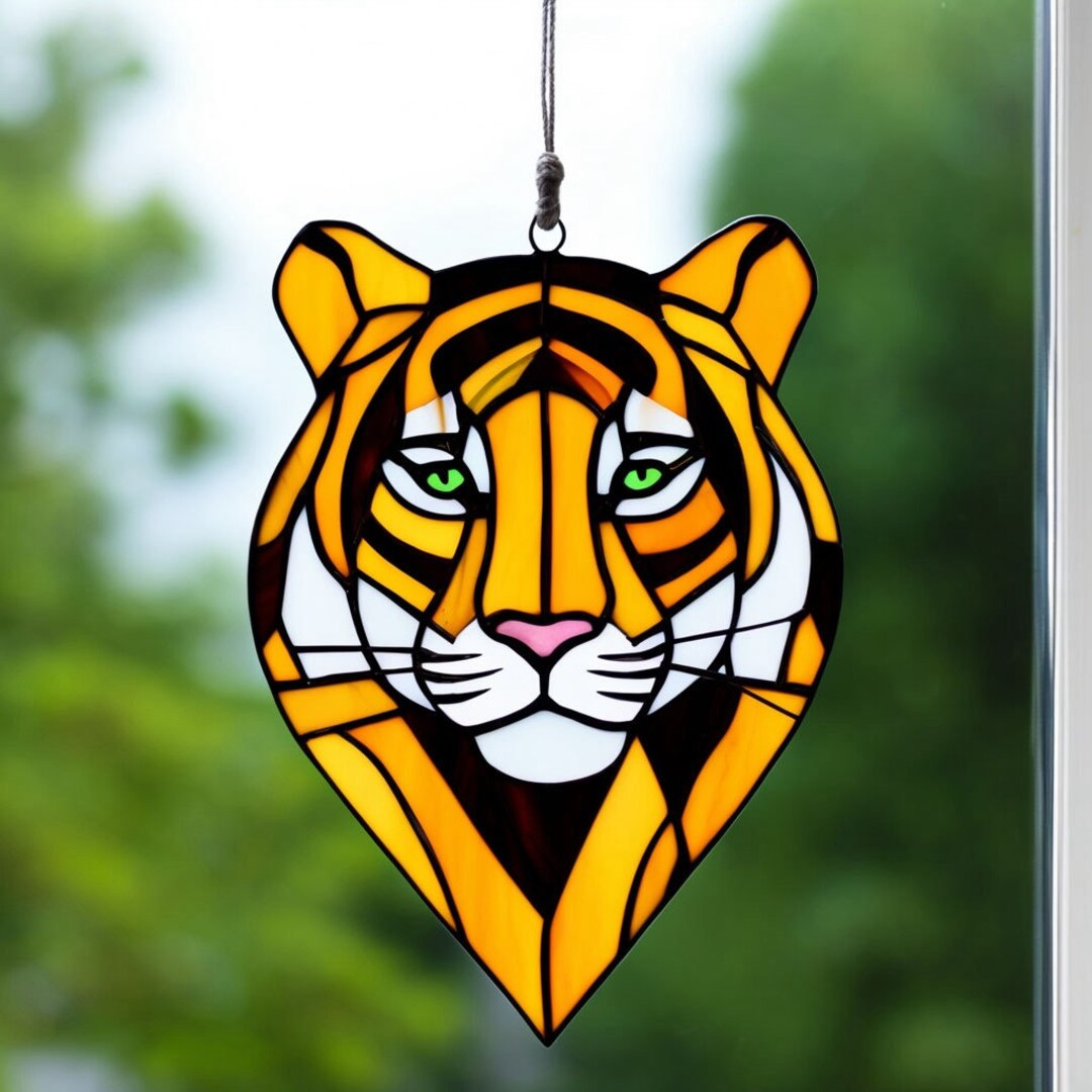 Tiger HEAD Stained Glass Zoo Window Hanging Jungle Suncatcher Picture ...