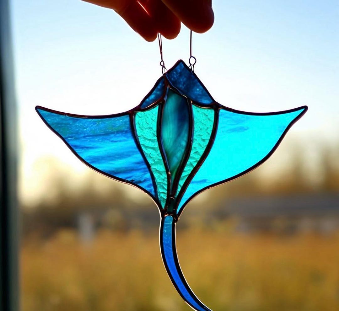 Spotted Eagle Ray Stained Glass Manta Ray Scuba Diver Surfing Marine ...