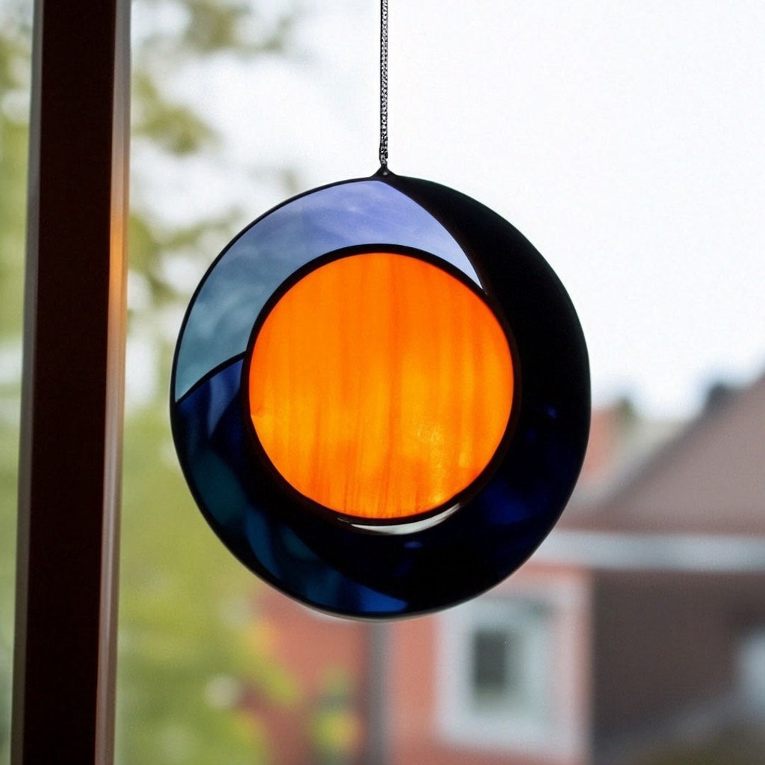 Solar Eclipse Stained Glass Crescent Suncatcher Window Hanging Art ...