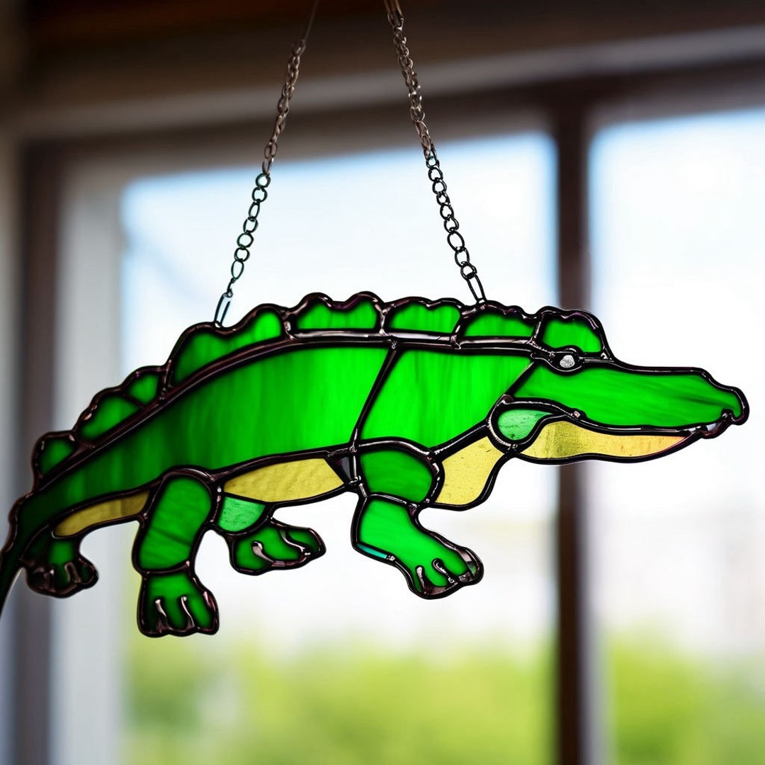 Crocodile Stained Glass Window Panel Hanging Florida Gators Custom Art ...