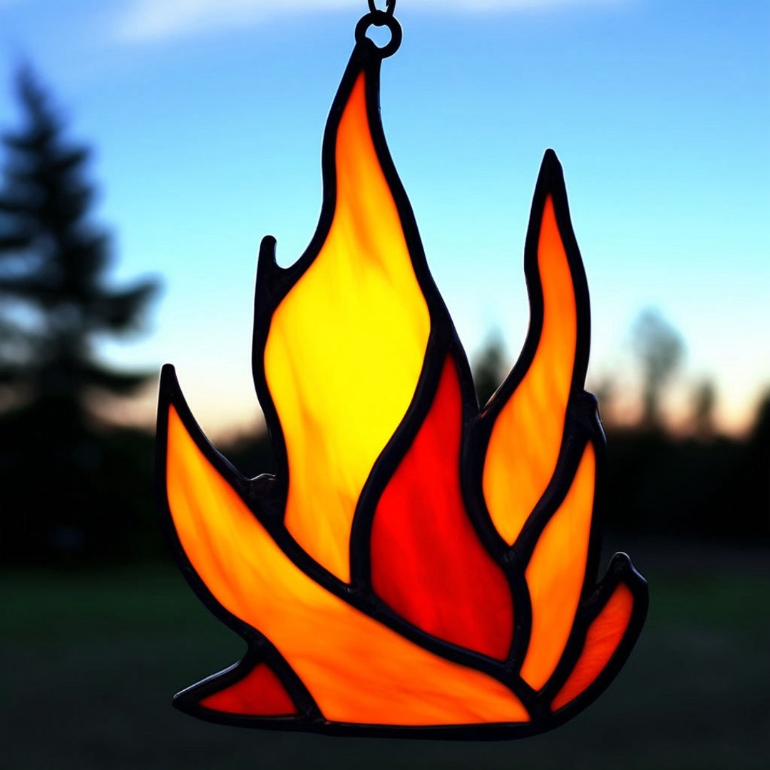 Stained Glass Fire Element Sprite Ornament or Panel Suncatcher Bright ...