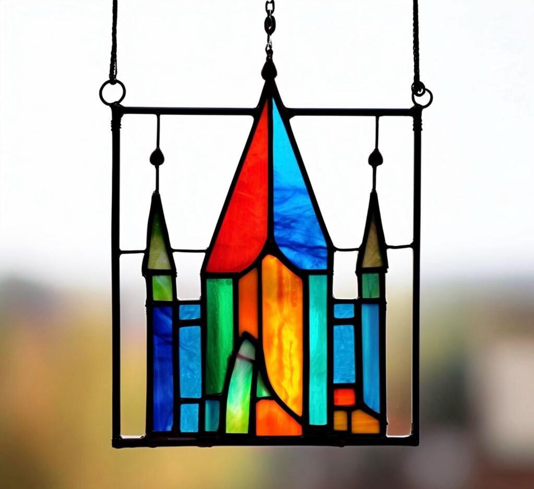 Stained Glass Window Art Kingdom Castle Magic Suncatcher Cinderella ...