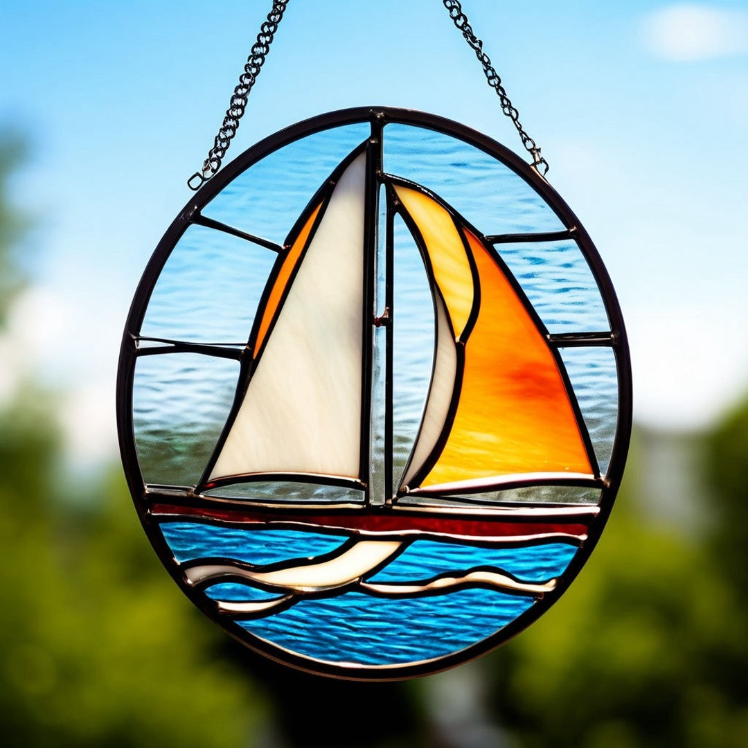 Dinghy Stained Glass Sailboat Morse Sloop Sailing Boat Dinghy Yacht ...