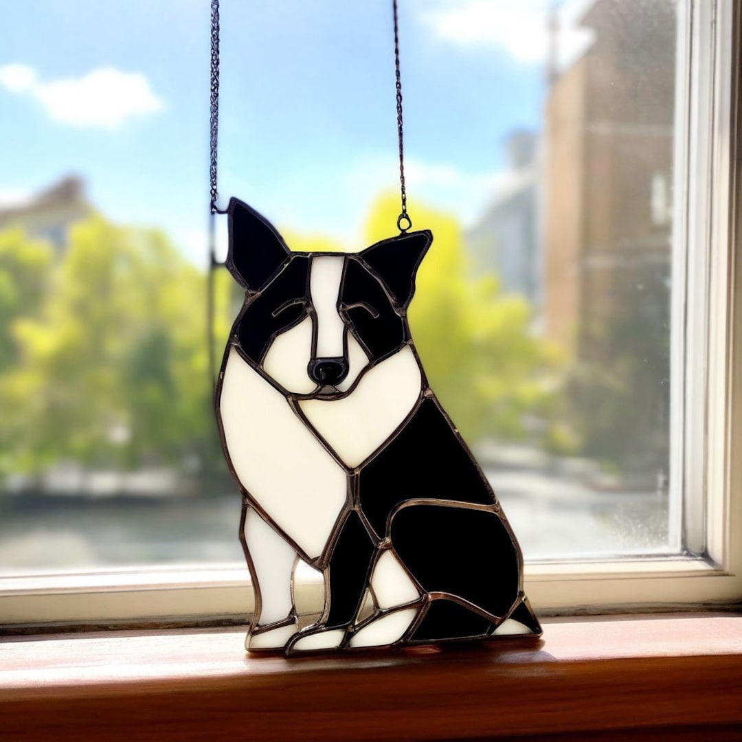 Border Collie WINDOW Stained Glass Dog Suncatcher Pet Remember Memory ...