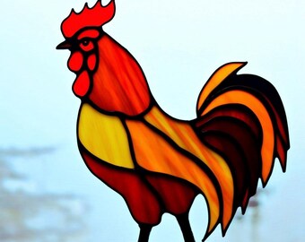 Stain Glass Suncatcher Rooster Window Hanging Handcrafted Gift Stained ...