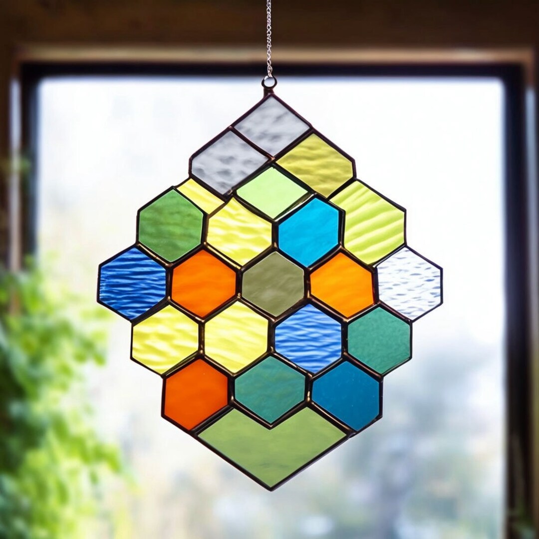 Save the Bee Stained Glass Octagon Suncatcher Honey Bee Window Hanging ...