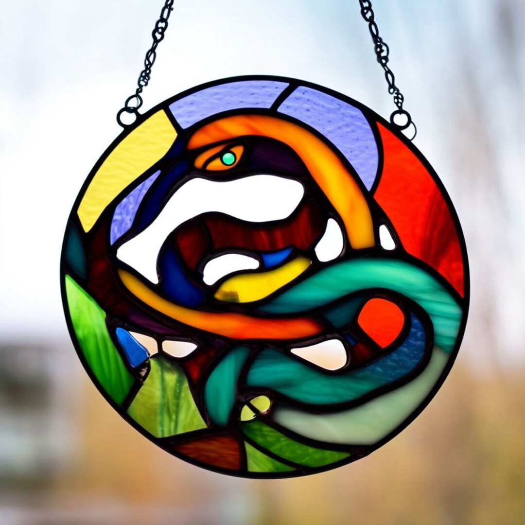 Snake Stained Glass Suncatcher Ringed Snake King Cobra Reptiles Decor ...