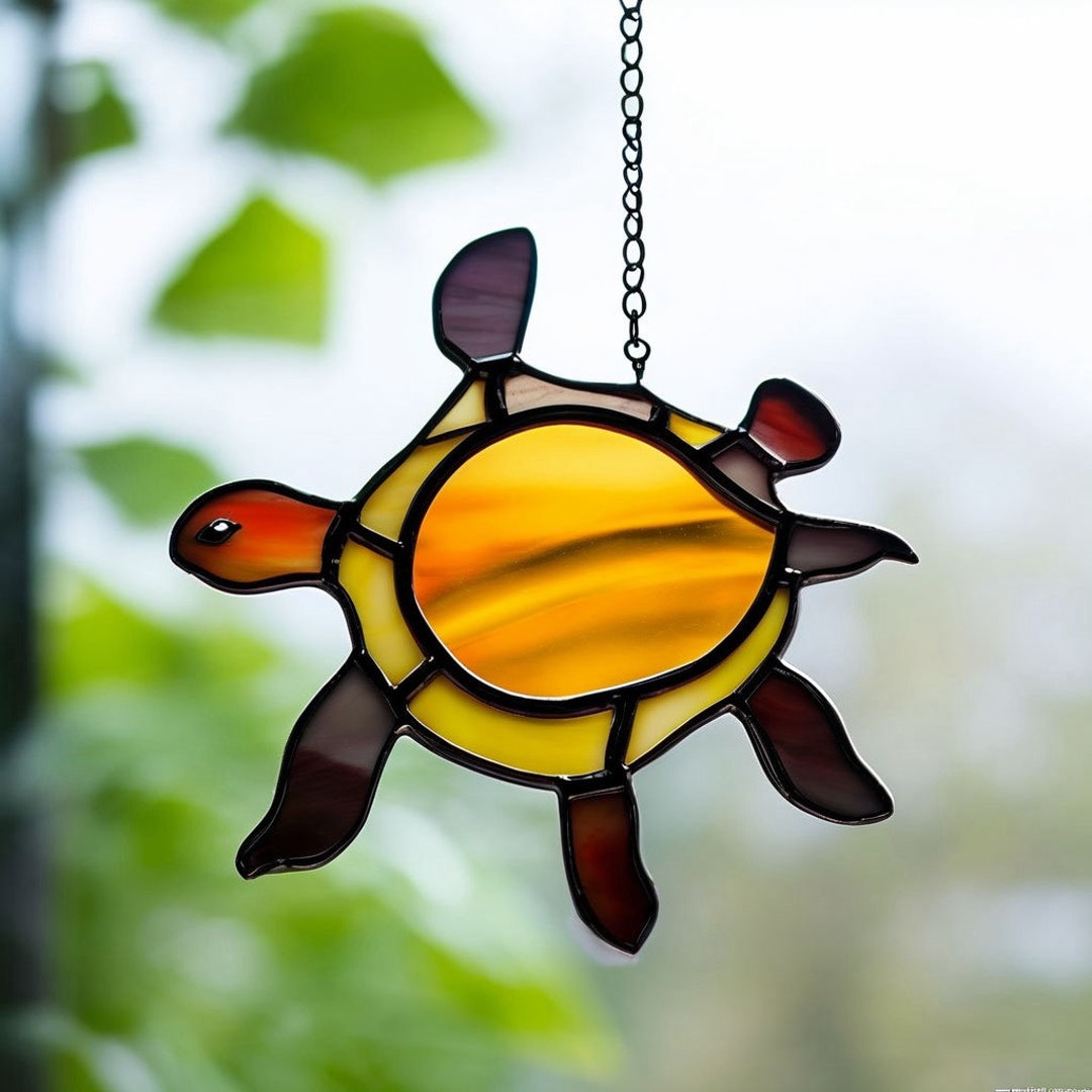 Stain Glass Tropical Beach Turtle Beach House Art Sea Turtle Window ...