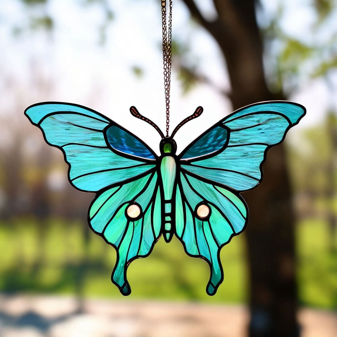 Luna Moths Stained Glass Wildlife Art Window Panel Gifts for Her ...