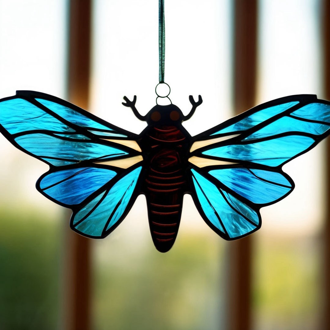 Handcrafted Stained Glass Cicada Beetle Suncatcher Unique Window ...
