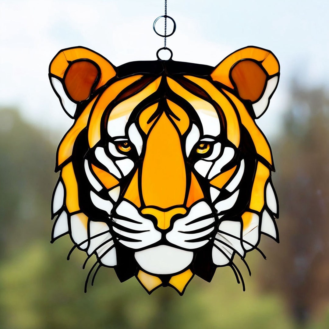 Tiger HEAD Stained Glass Zoo Window Hanging Jungle Suncatcher Picture ...